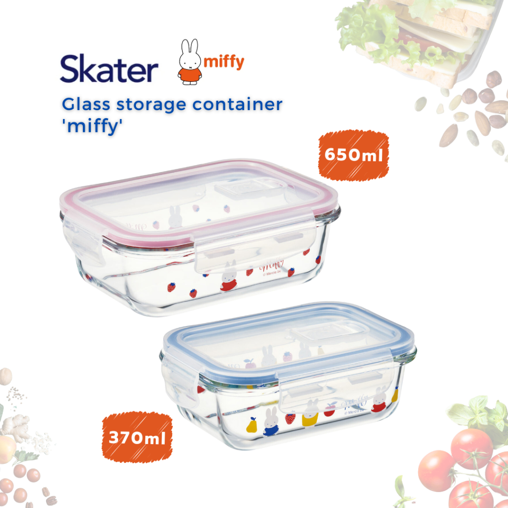 ภาชนะแก้วทนความร้อน Miffy Skater Glass storage container กล่อง (370ml,650ml) พร้อมฝาปิดล็อค 4 ...