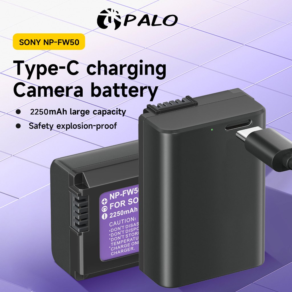 Palo แบตเตอรี่กล้อง NP-FW50 2250mAh USB Type-C แบตเตอรี่ชาร์จสำหรับ Sony A6400 A6100 A6000 A7ii ...
