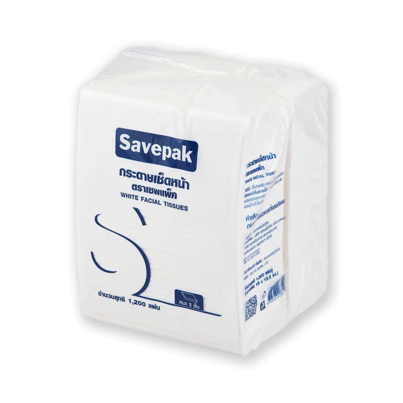 กระดาษเช็ดหน้า ตราเซพแพ็ค บรรจุ 1200 แผ่น Savepak/ White Facial Tissues ...