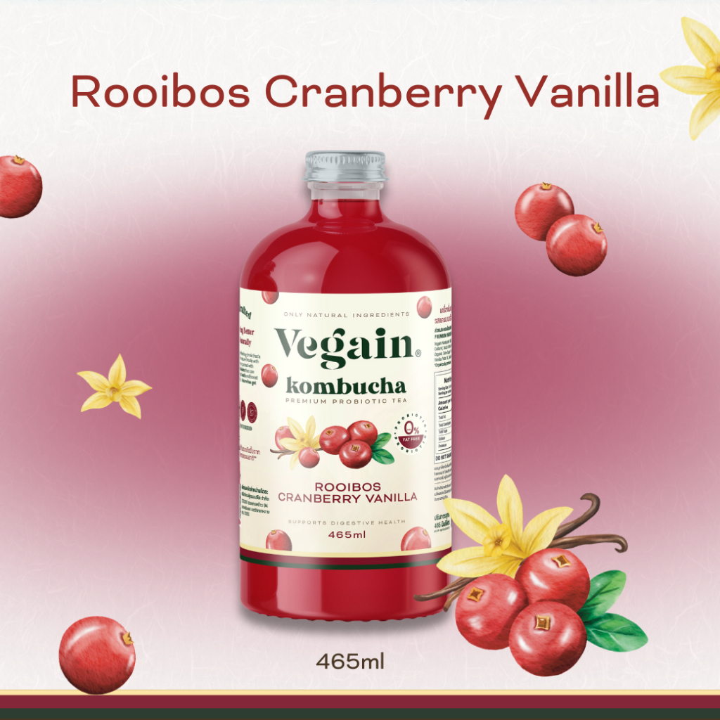 Vegain 465ml. Premium Blend KOMBUCHA Rooibos Cranberry Vanilla - ชารอย ...