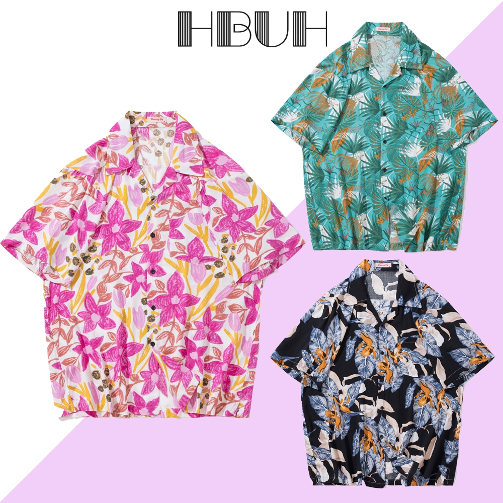 HBUH เสื้อเชิ้ตฮาวายแขนสั้นสไตล์เกาหลี เสื้อสงกรานต์ลายดอก ใส่ได้ทั้ง ...