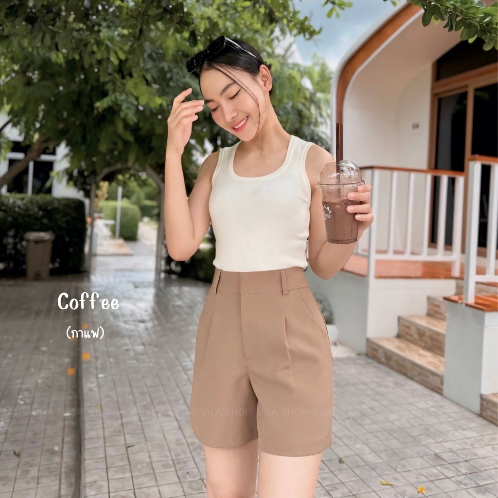 Vi03 กางเกงขาสั้นพรางหุ่น ซิปหน้า ตะขอหน้า งานตัด VILA | Shopee Thailand