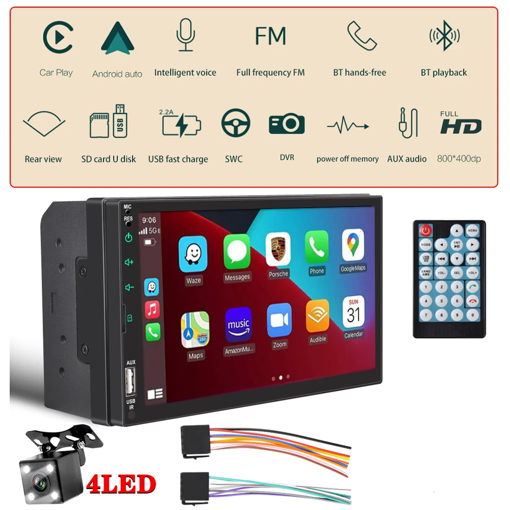 (ใหม่) จอรถยนต์ 2Din ขนาด 7 นิ้ว MP5 รองรับ Carplay/Android Auto โทรผ่านบลูทูธ [7023-Carplay ...