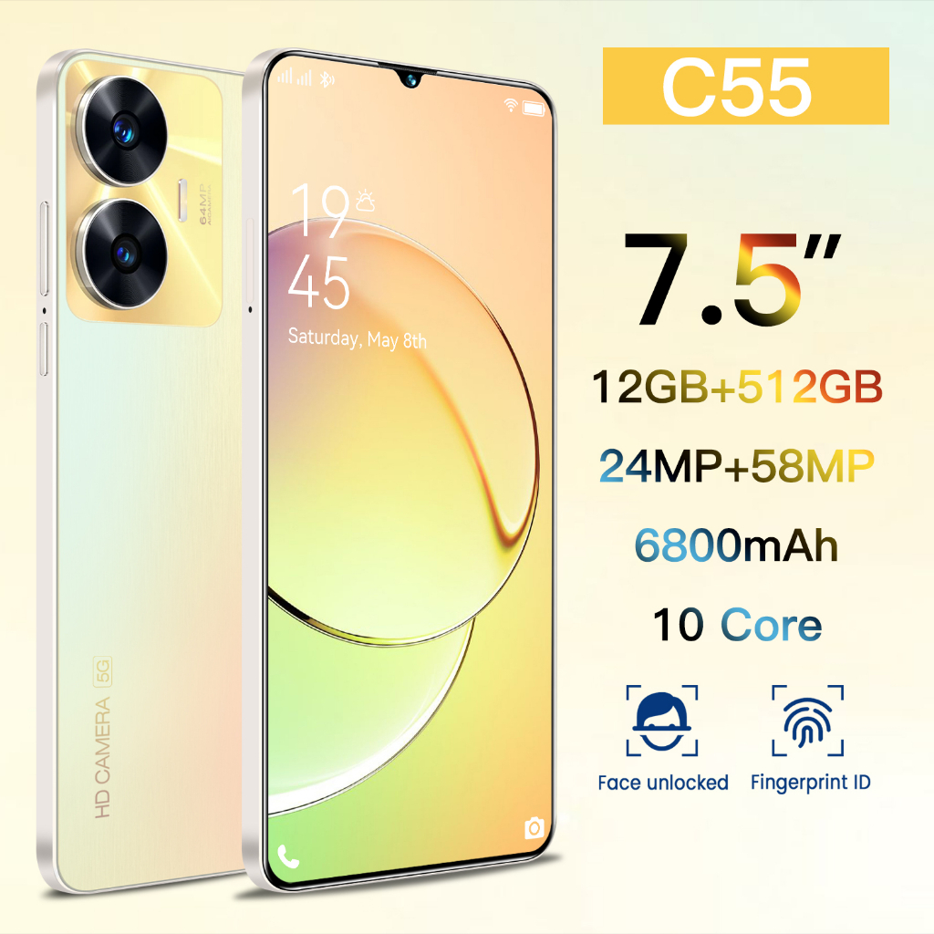 สมาร์ทโฟน C55 12+512GB หน่วยความจำ 7.5 นิ้ว รองรับ 2 ซิมการ์ด 6800 mAh รับประกัน 1 ปี COD ...