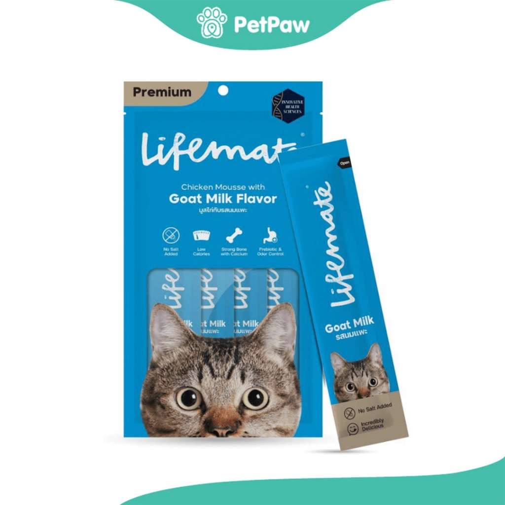 [ ไม่เข้าร่วมE-TAX] LifeMate ขนมแมวเลีย มูสไก่กับรสนมแพะ 12gX4ซอง(12gX4ซอง) | Shopee Thailand