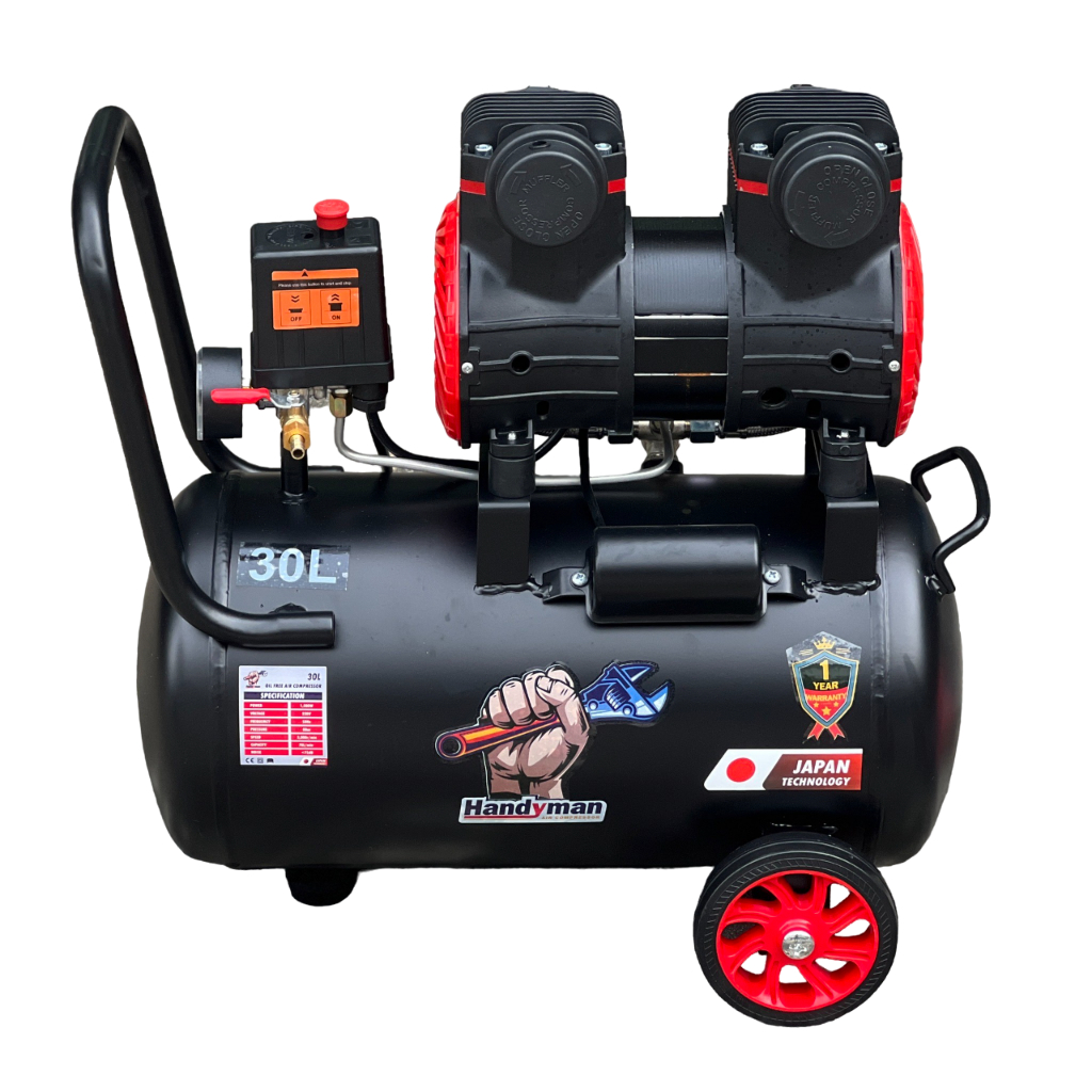 [ Handyman ] ปั๊มลมออยล์ฟรี ไร้น้ำมัน เสียงเงียบ 30L มอเตอร์แดงดำ 1500W ...