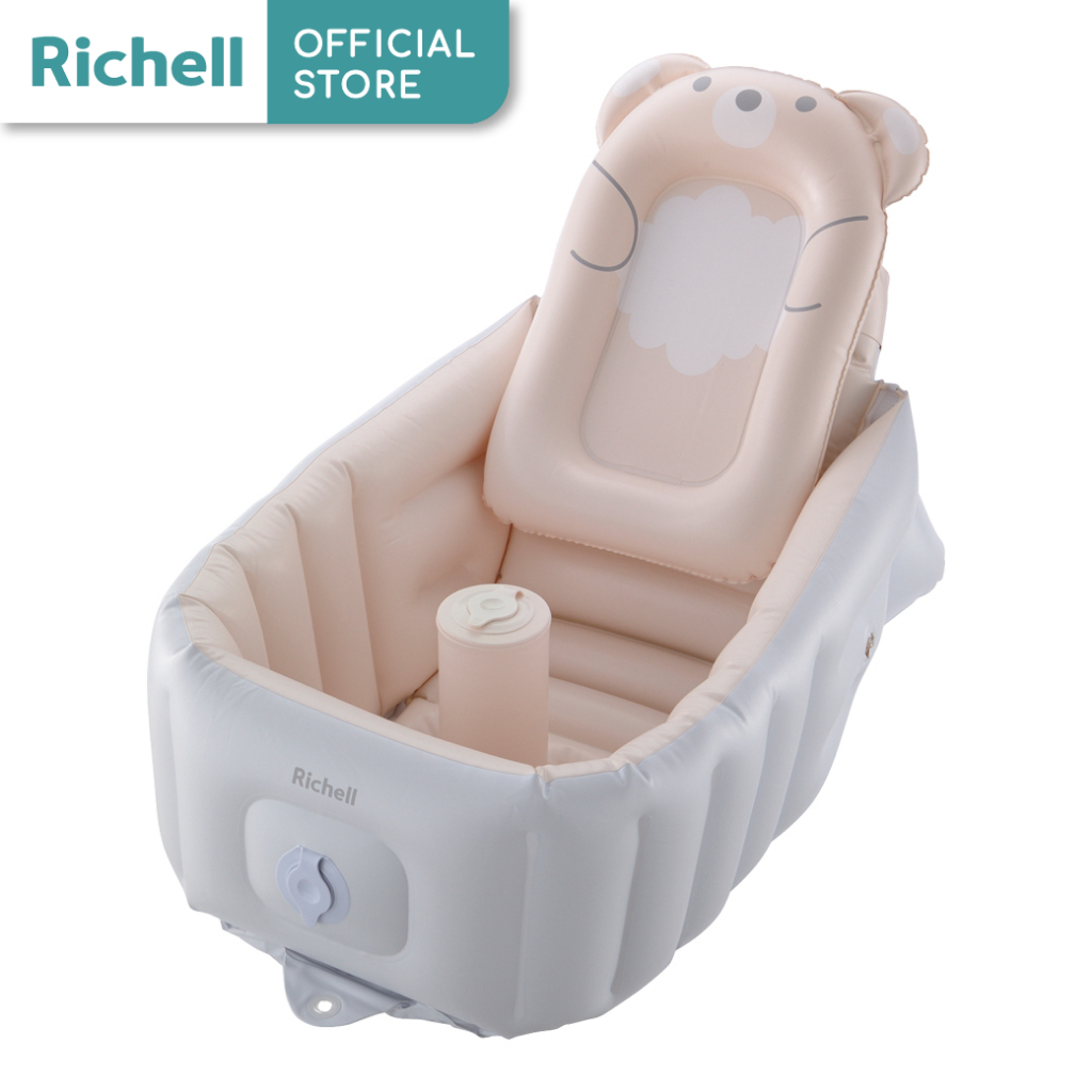 มาใหม่ Richell(ริเชล) อ่างอาบน้ำสำหรับเด็กทารก ปั๊มลมและพับเก็บได้ ด๊ไซน์ใหม่ พร้อมที่ช่วยพิง ...