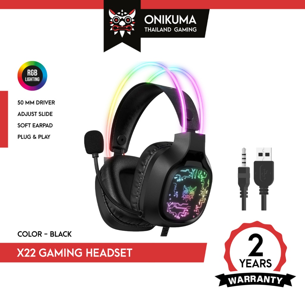 ONIKUMA X22 Gaming Headset หูฟังเกมมิ่ง 3.5 ลำโพงขนาด 50 มม. มีไฟ RGB ...