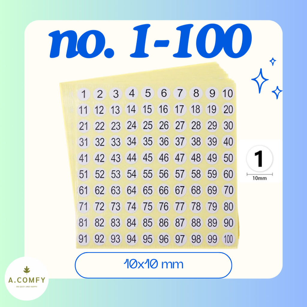 สติ๊กเกอร์ตัวเลข 1-500 ขนาด 10mm Stickers No.1-500 พร้อมส่ง | Shopee ...