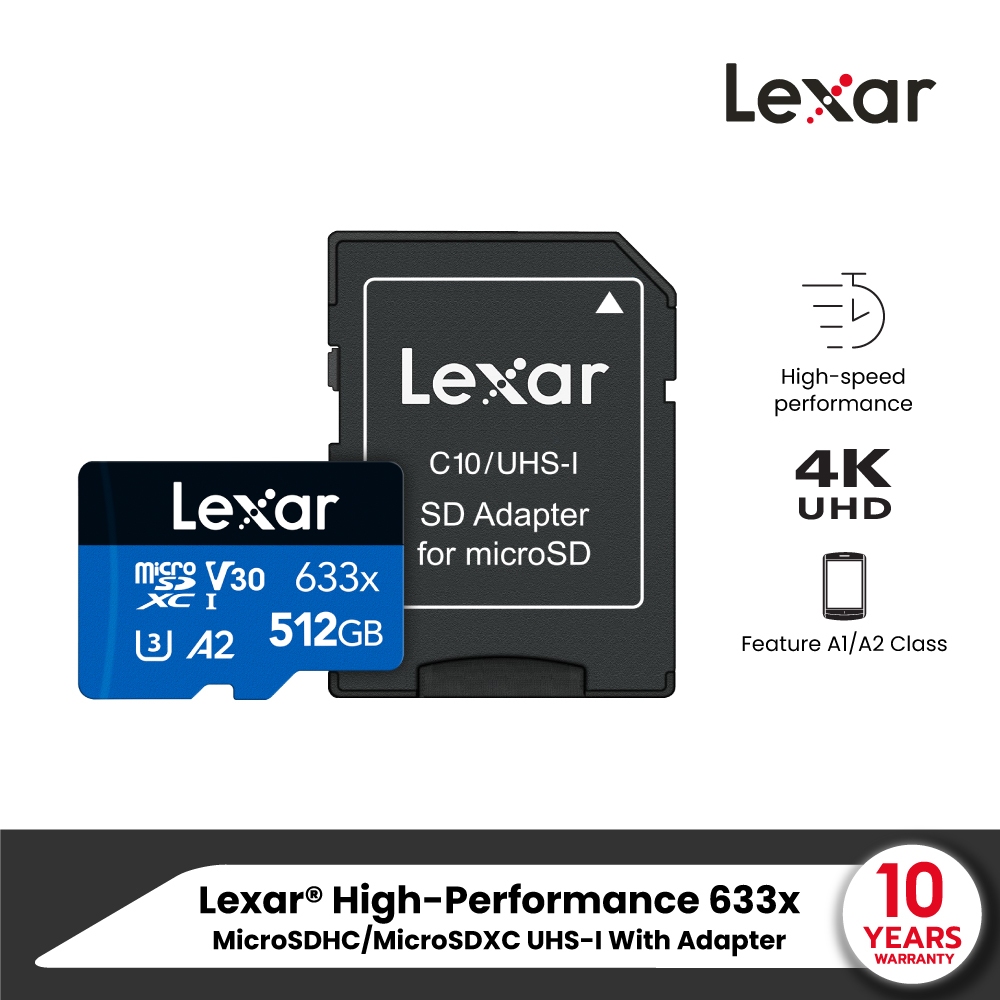 Lexar MicroSD 633x 512GB UHS-I U3 V30 (ไมโครเอสดีการ์ด) wAdapter RW100 ...