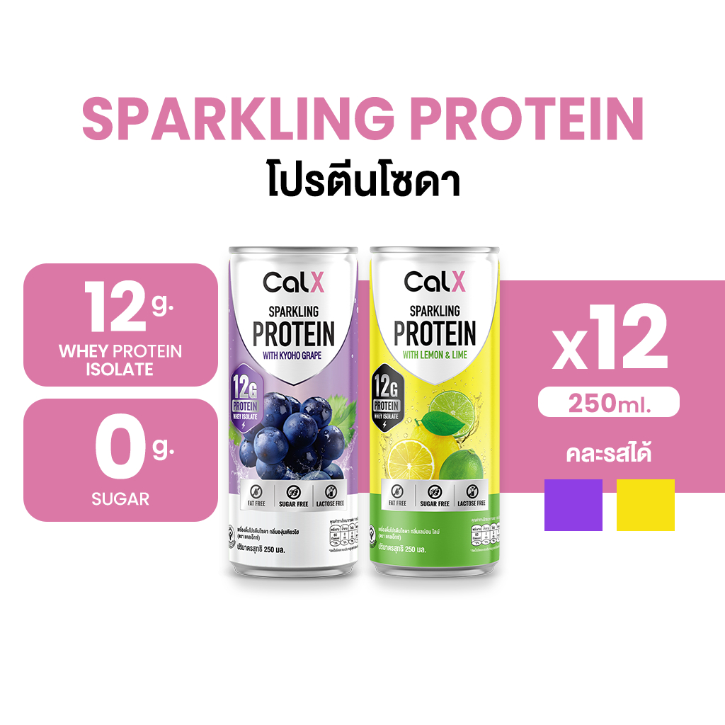 CALX โปรตีนโซดา Sparkling Protein Soda Drink คละ 2 รสชาติ (x12 กระป๋อง ...