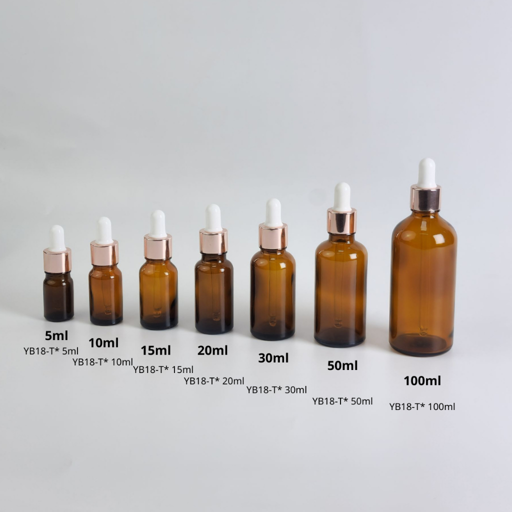 ขวดแก้วพร้อมดรอปเปอร์(ฝาพิงค์โกลด์ จุกขาว)ขนาด 5ml 10ml 15ml 20ml 30ml 50ml 100mlหัวบีบหยด ใส่เซ ...