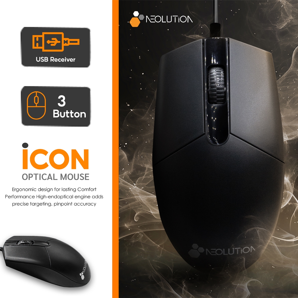 Neolution Mouse ICON Black เมาส์มีสาย เมาส์ทำงาน สีดำ (รับประกัน 2 ปี ...
