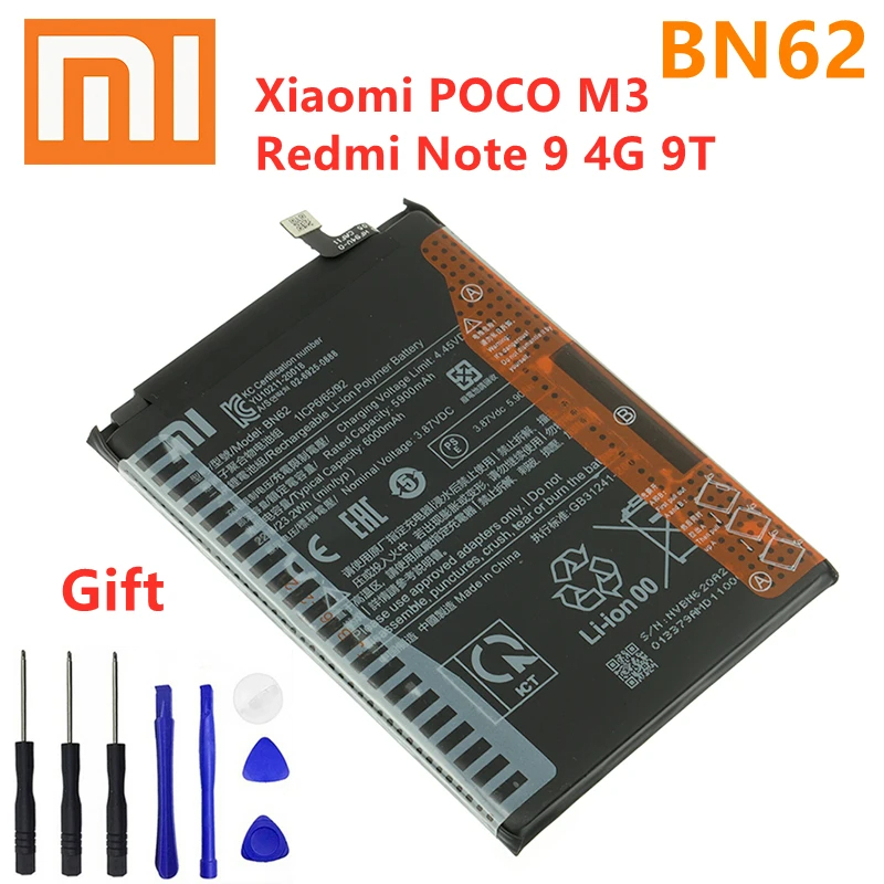 แบตเตอรี่ แท้ Xiao Mi สำหรับ BN62 Xiaomi POCO M3 Redmi Note9 4G 9T bn62 ...
