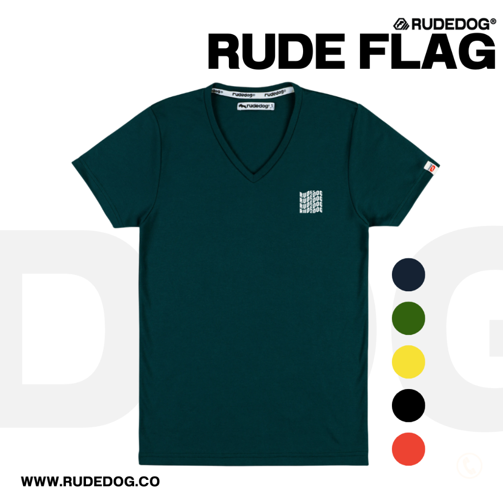 เสื้อยืดคอวี แบรนด์ RUDEDOG นุ่มตัวท็อป รุ่น RUDE FLAG | Shopee Thailand