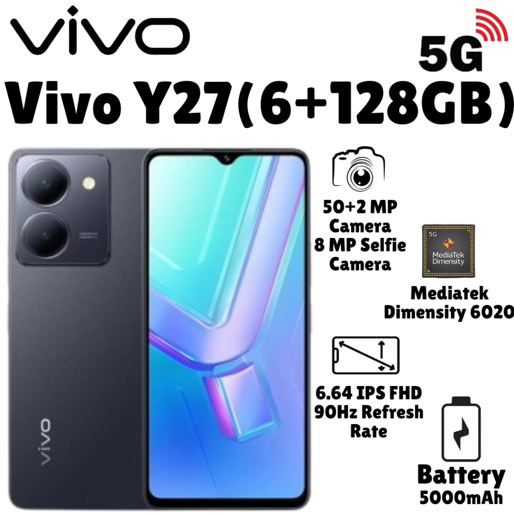 VIVO Y27 5G (6/128GB) มือถือ Vivo หน้าจอ 6.64 นิ้ว แบตอึด กล้อง 50MP เครื่องแท้ รับประกัน 5 ปี ...