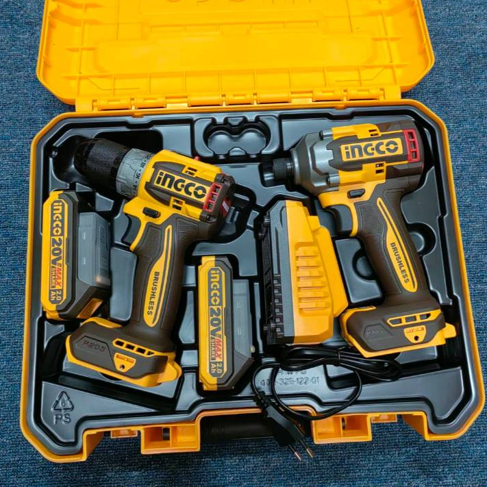 INGCO Combo set ไขควงกระแทกไร้สาย 20 โวลท์ 285NM + สว่านแบตเตอร์รี่ไร้ ...