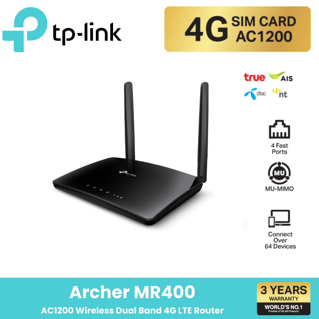 TP-Link Archer MR400 เราเตอร์ใส่ซิม AC1200 4G Router Wifi รองรับ 4G ทุก ...