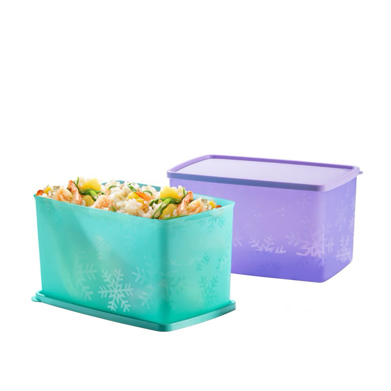 Tupperware รุ่น กล่องผัก Snowflake Double Square Round 2.8L สีเขียว ...
