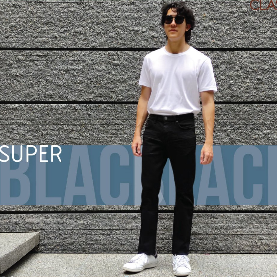 F4-398/BK กางเกงยีนส์ผ้ายืด ทรงกระบอกเล็ก REGULAR-FIT สีดำ Super Black ...