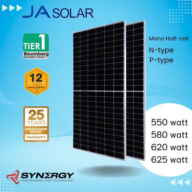 แผงโซล่าเซลล์ JA solar Mono Half-cell N-type/P-type 550/580/620/650 ...