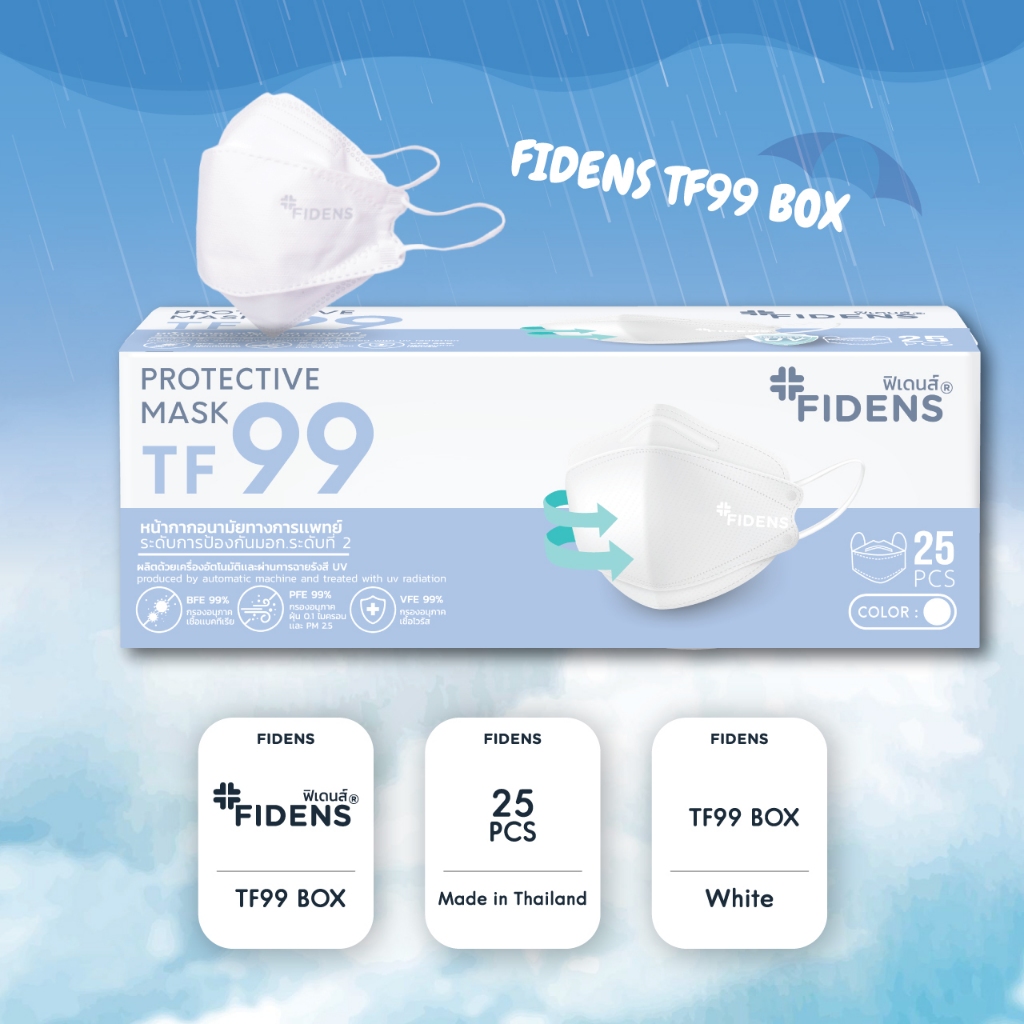FIDENS MASK TF99 PROTECTIVE MASK (3PLY) ฟิเดนส์ หน้ากากอนามัยทาง ...