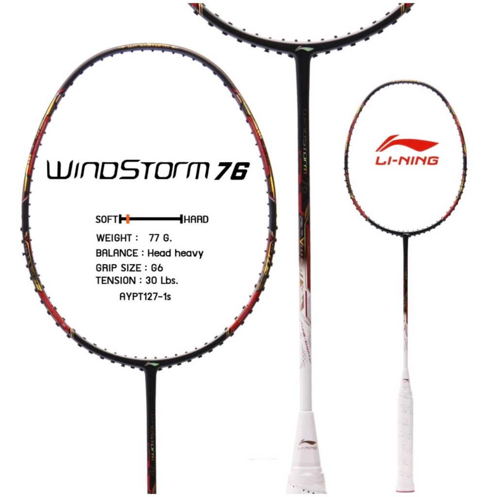 ไม้แบดมินตัน LINING WINDSTORM 76 (76g) เอ็น AP7 หรือเทียบเท่า + พันด้าม ...
