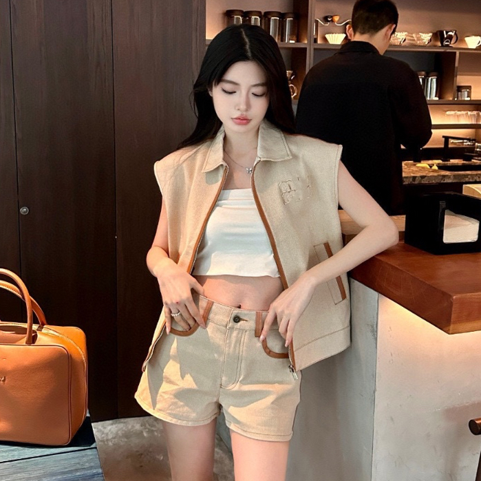 (ส่งฟรี) MIU MIU SET CANVAS ชุดเซท เสื้อแจ็คเก็ต แขนกุด ผ้าแคนวาส ...
