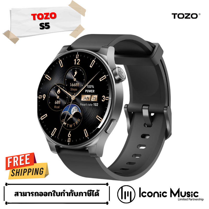 TOZO S5 Smart Watch จอ AMOLED1.43” (รับสาย/โทรออก) Bluetooth แบตสูงสุด ...