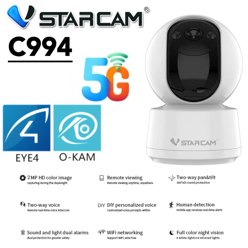 Vstarcam C994 ใหม่ล่าสุด (รองรับWIFI 5G) กล้องวงจรปิดไร้สาย Indoor ความละเอียด 2MP มีระบบ AI+ ...