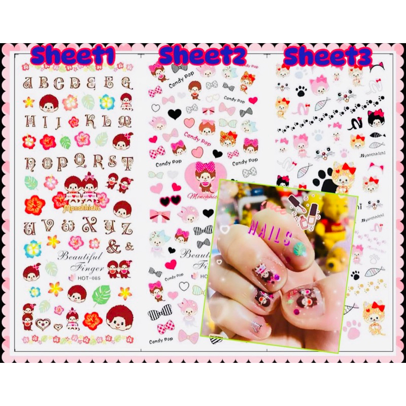 Monchhichi Sticker Nail Set (3 Styles- 1 Sheet) | Shopee Thailand