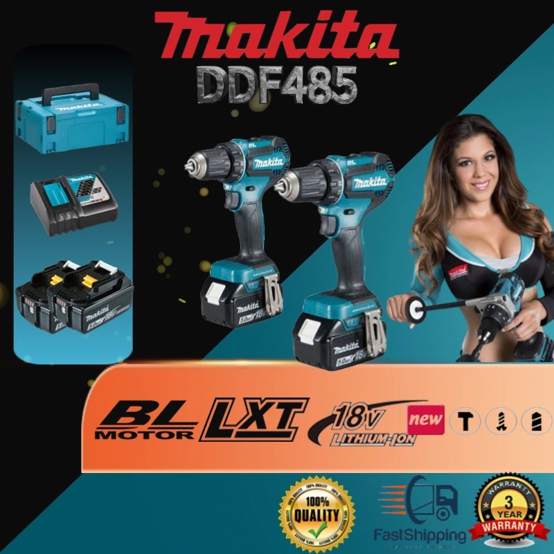 COD Makita DDF485 (1 Charger 2 Batteries) 18V ไขควงไร้สายเครื่องมือไฟฟ้าแบตเตอรี่ลิเธียมอันทรง ...