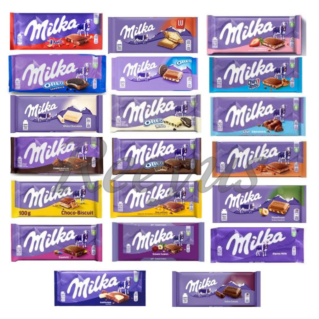 Milka Milk Chocolate bar มีส่วนผสมของนม Alpen 100% น้ำหนัก 80-100 กรัม ...