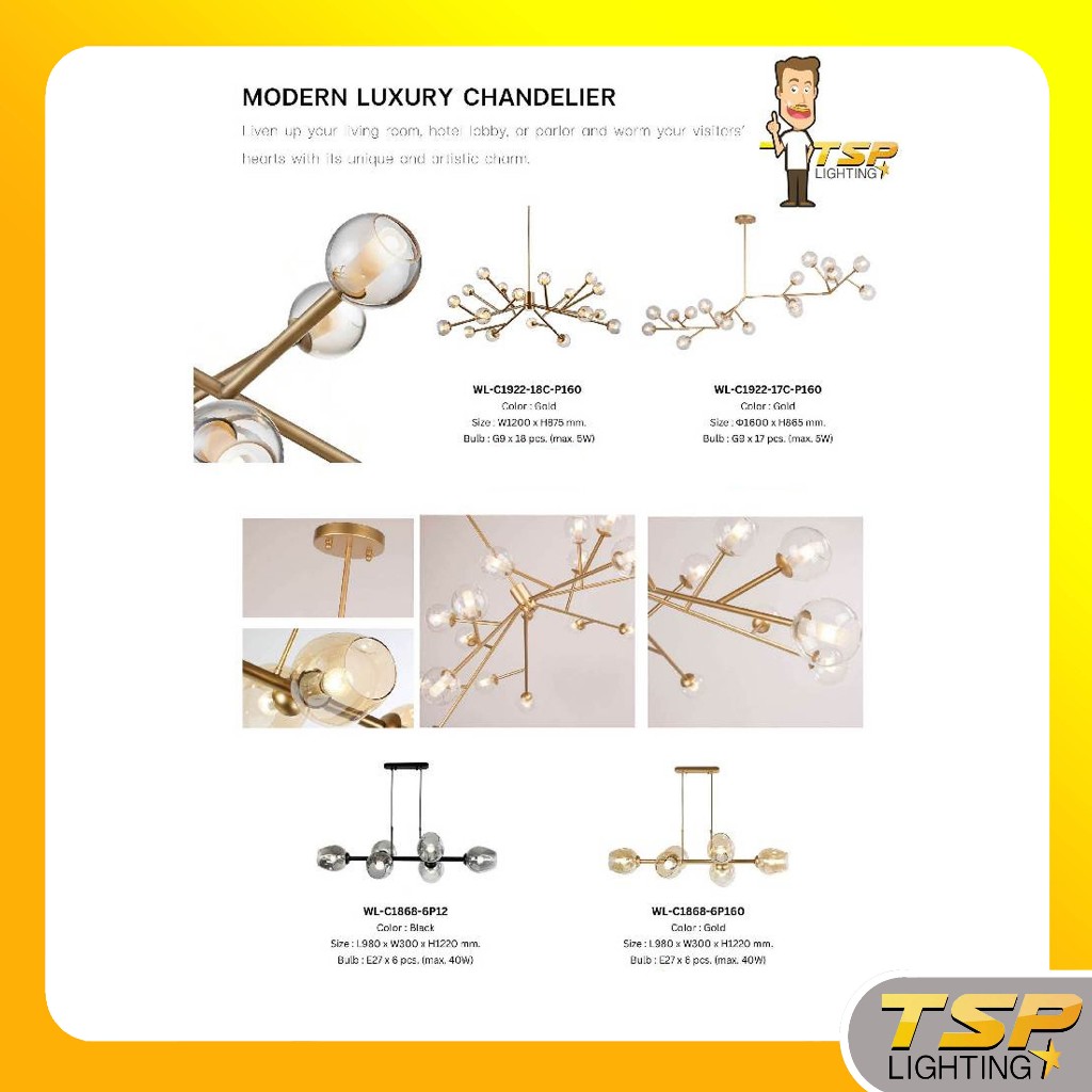 TSP Lighting │ โคมแชนเดอเรียสไตล์โมเดิร์น | Shopee Thailand