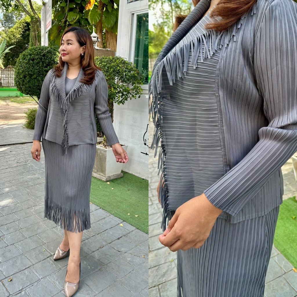 Peatbynisa A425 เดรสพร้อมคลุมอัดพลีท เนื้อผ้าPolyester100% | Shopee ...