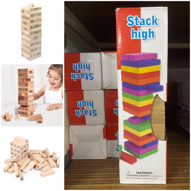 ตึกถล่มไม้ Stack High เจงก้า (Jenga) พร้อมตัวเลข และลูกเต๋า เกมตึกถล่ม ...