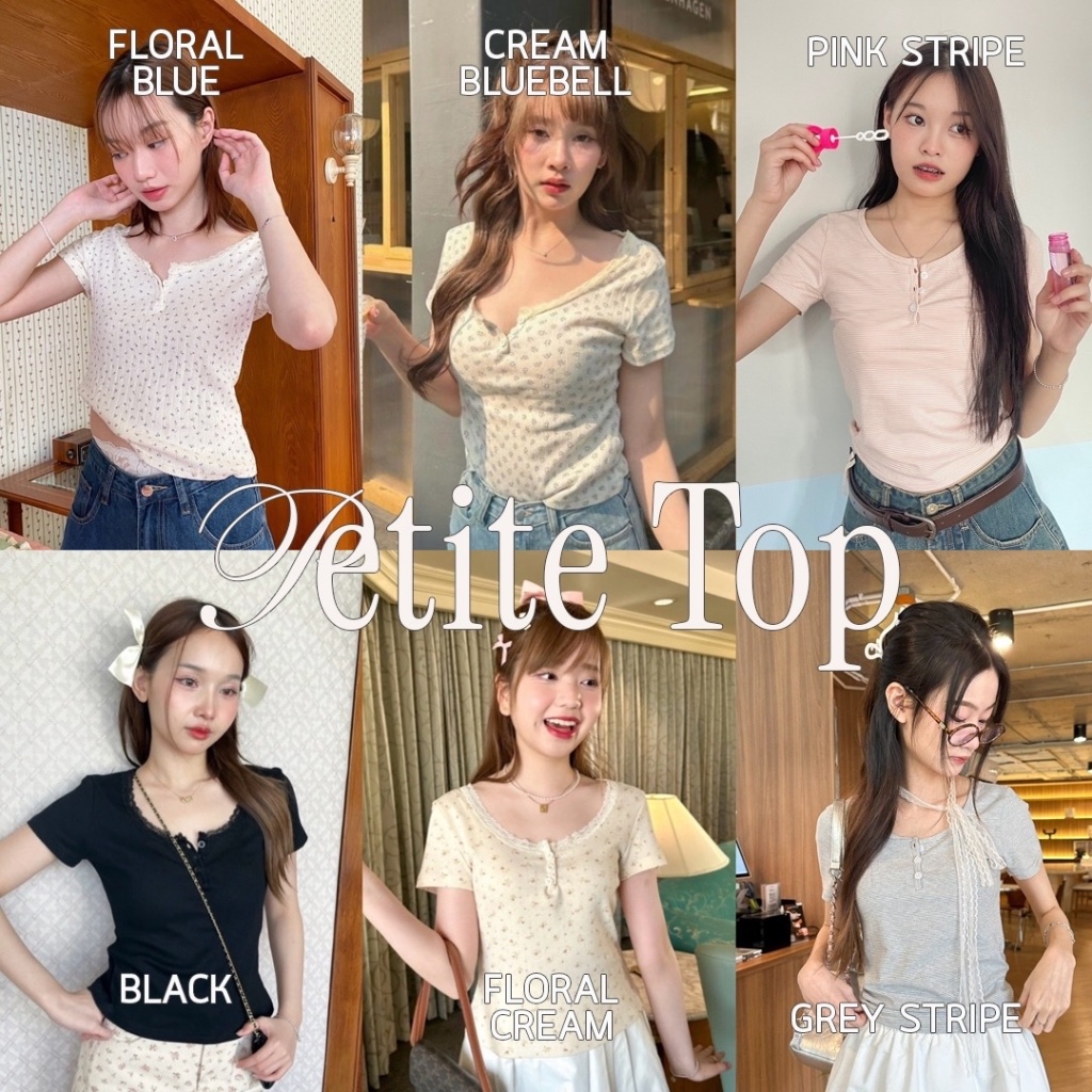 Choosedress A1921 Petite Top เสื้อยืดแขนสั้น ลายทาง กระดุมหน้า ลาย ...