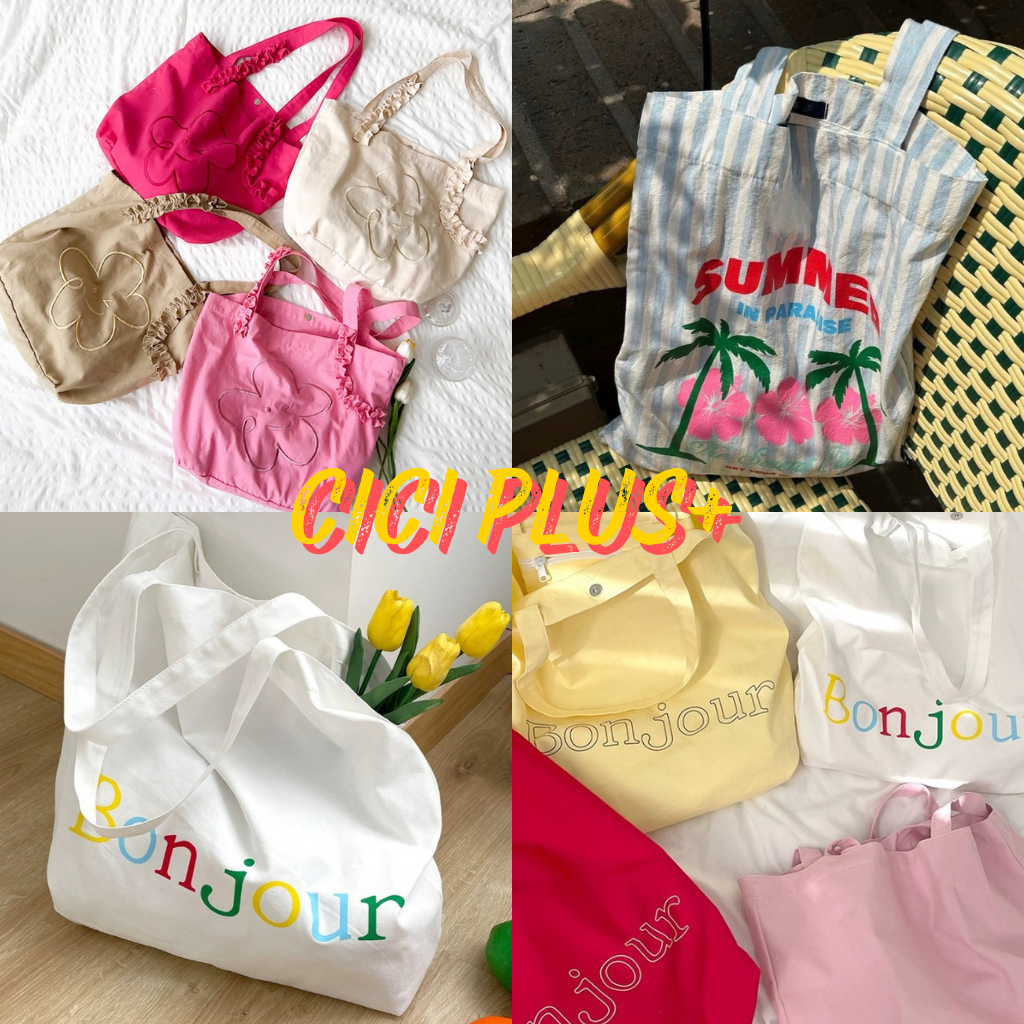 CiCi Plus+(901/902/904)กระเป๋าผ้าสะพายข้าง ลายมินิมอล สดใส เหมาะกับsummerมาก | Shopee Thailand