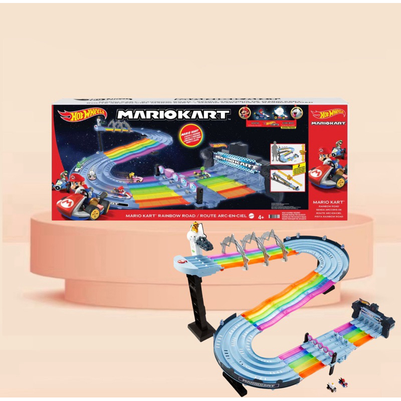 Hot Wheels Mario Kart Rainbow Road Raceway Set with 2 1:64 Scale ...