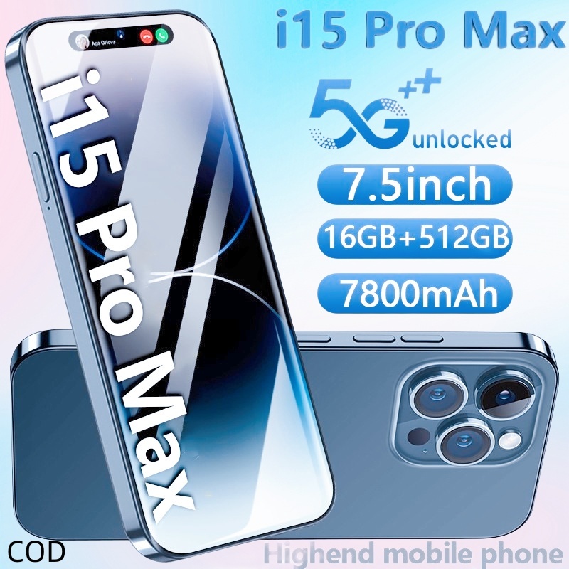 โทรศัพท์มือถือ i15 Pro Max 5G android Cellphone 12GB+512GB หน้าจอขนาดใหญ่ HD ขนาด 7.3 นิ้ว smart ...