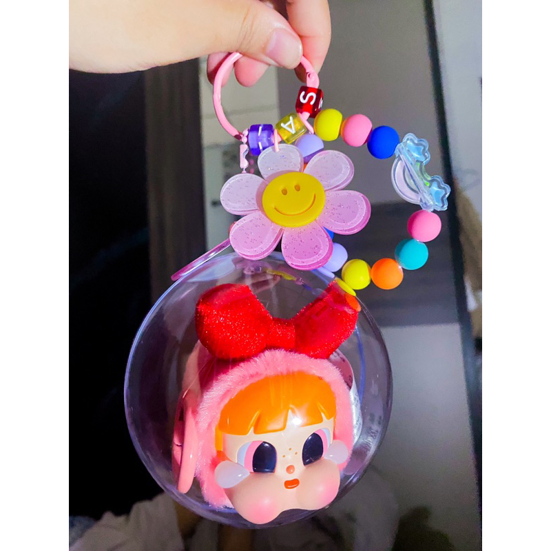 เคสกลมใสใส่ cry baby power puff girl (เคส+พวงกุญแจดอกไม้) **ไม่มีตุ๊กตา ...