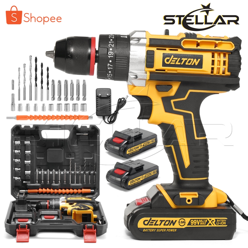 DELTON สว่านไร้สาย สว่าน 99V 3 ระบบ มีระบบกระแทก แบตเตอรี่ Li-ion อย่างดี พร้อมอุปกรณ์ รวม 32 ...