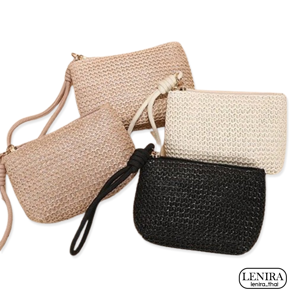 Lenira (B2091) กระเป๋าสะตางค์ใบสั้น-พลาสติกทอลายสาย มีสายคล้องมือ ...