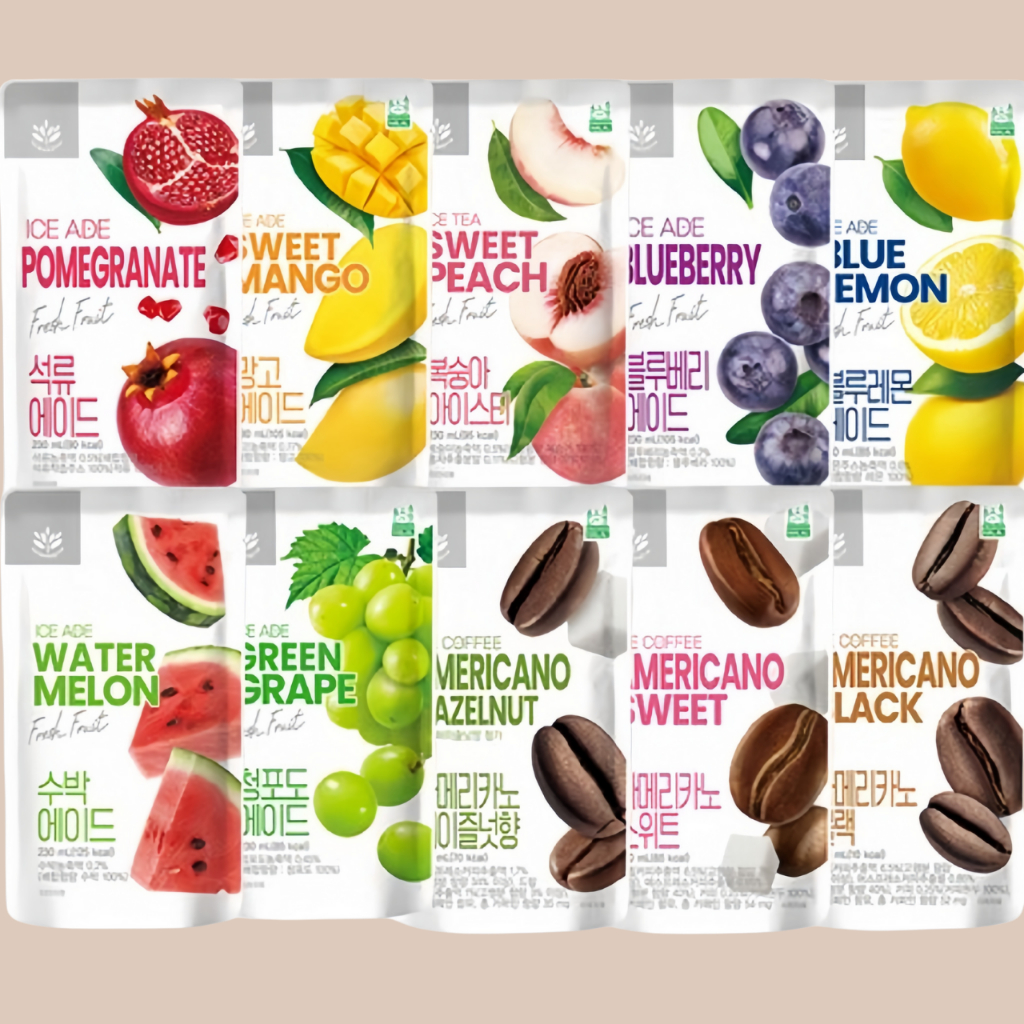เครื่องดื่มกาแฟ, น้ำผลไม้ พร้อมทาน แบบซอง จากเกาหลี ยี่ห้อ Balance Grow Pounch Coffee, Fruit Aid ...