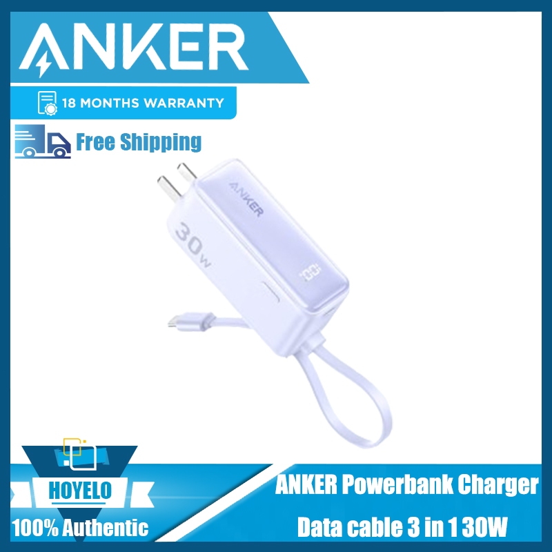 Anker A1636 3-in-1 พาวเวอร์แบงค์ 30W 5000mAh พาวเวอร์แบงค์แบบพกพาในตัวสายชาร์จ | Shopee Thailand