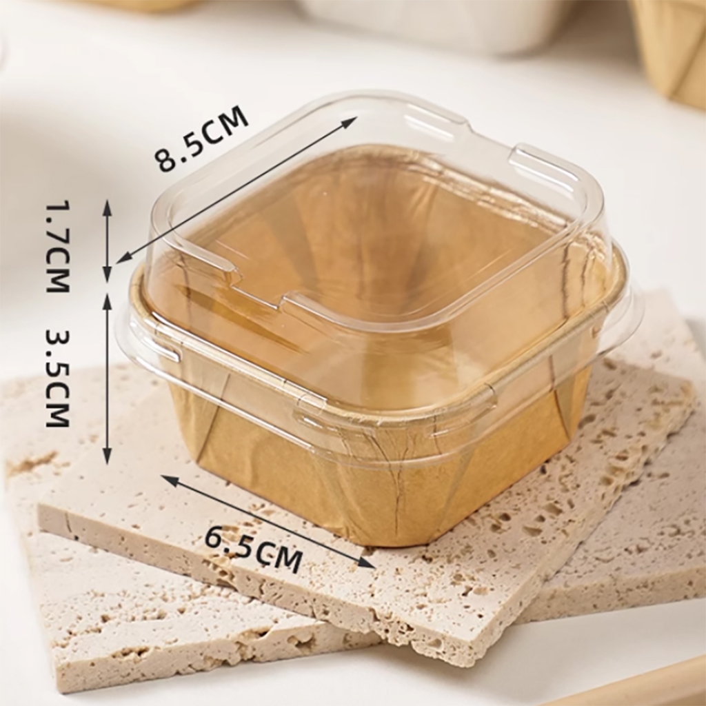 Idopackage - (50ใบ/แพ็ค) ถ้วยกระดาษพร้อมฝาปิดพลาสติก ขนาด 8.5x8.5x3.5 cm. ถ้วยสามารถเข้าเตาอบได้ ...