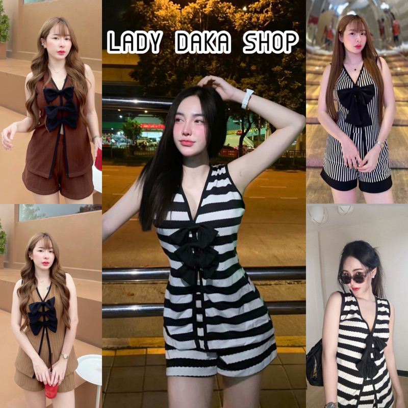 งานไทย🧡LADY DAKA SHOP🧡 ชุดเซ็ต2ชิ้น แขนกุดแต่งอะไหล่โบว์+กางเกงขาสั้น | Shopee Thailand