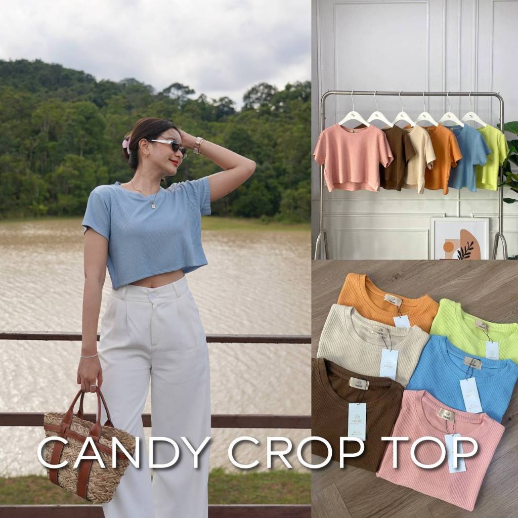Candy Crop Top (CN236) 250.- | เสื้อครอปคอกลม แขนสั้น ผ้าร่องพรีเมียม แบรนด์ CHANEE #ChaneeCN236 ...