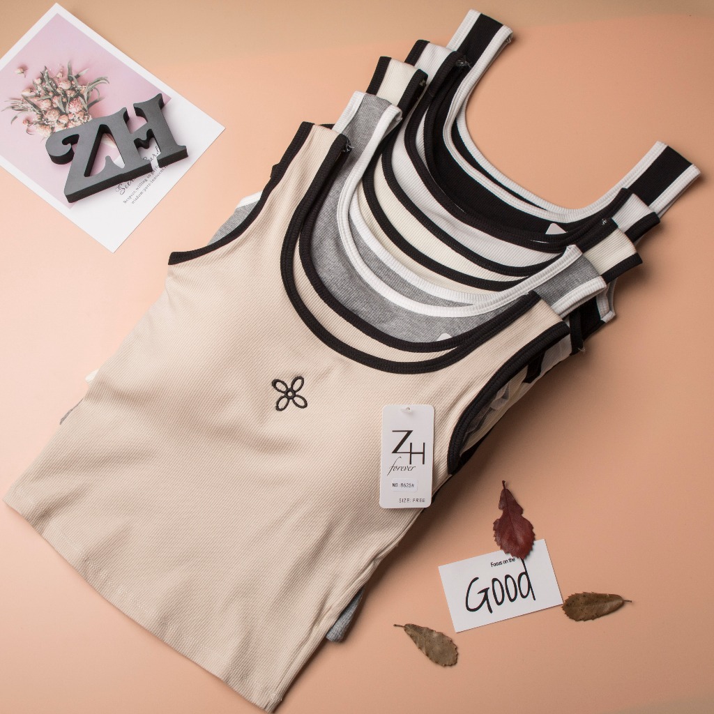 zh-forever.8625 เสื้อสายเดี่ยวผ้าฝ้าย บราสายเดี่ยวฟองน้ำในตัว Lady ...