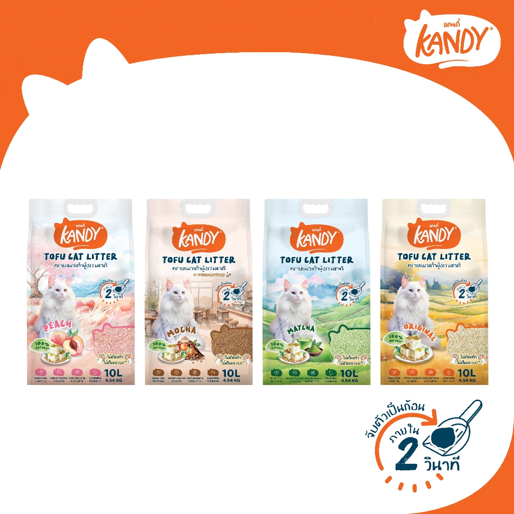 Kandy Tofu Cat Litter ทรายแมวเต้าหู้ธรรมชาติ 100% ปราศจากฝ่นุ เชื้อรา ...